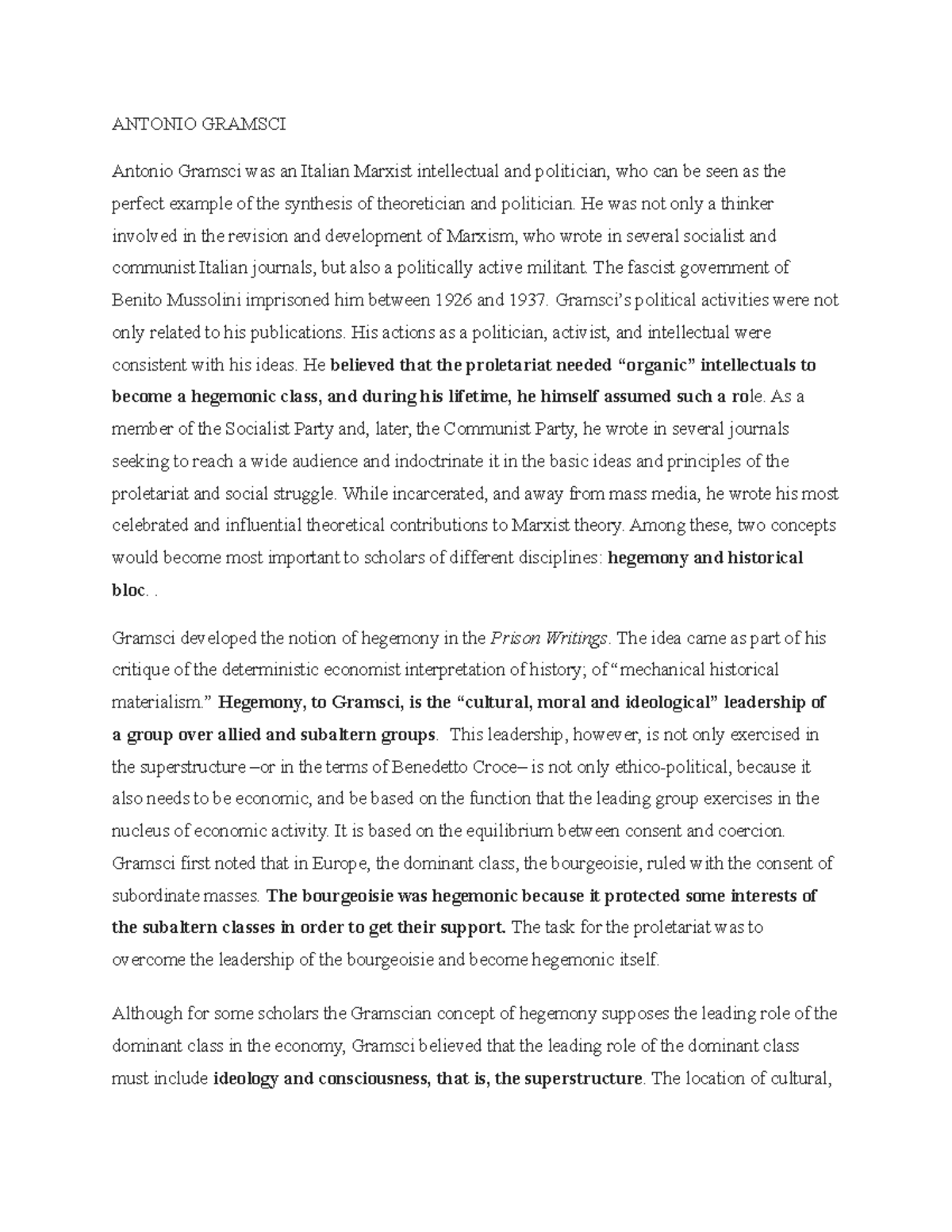 Antonio Gramsci - ANTONIO GRAMSCI Antonio Gramsci was an Italian ...