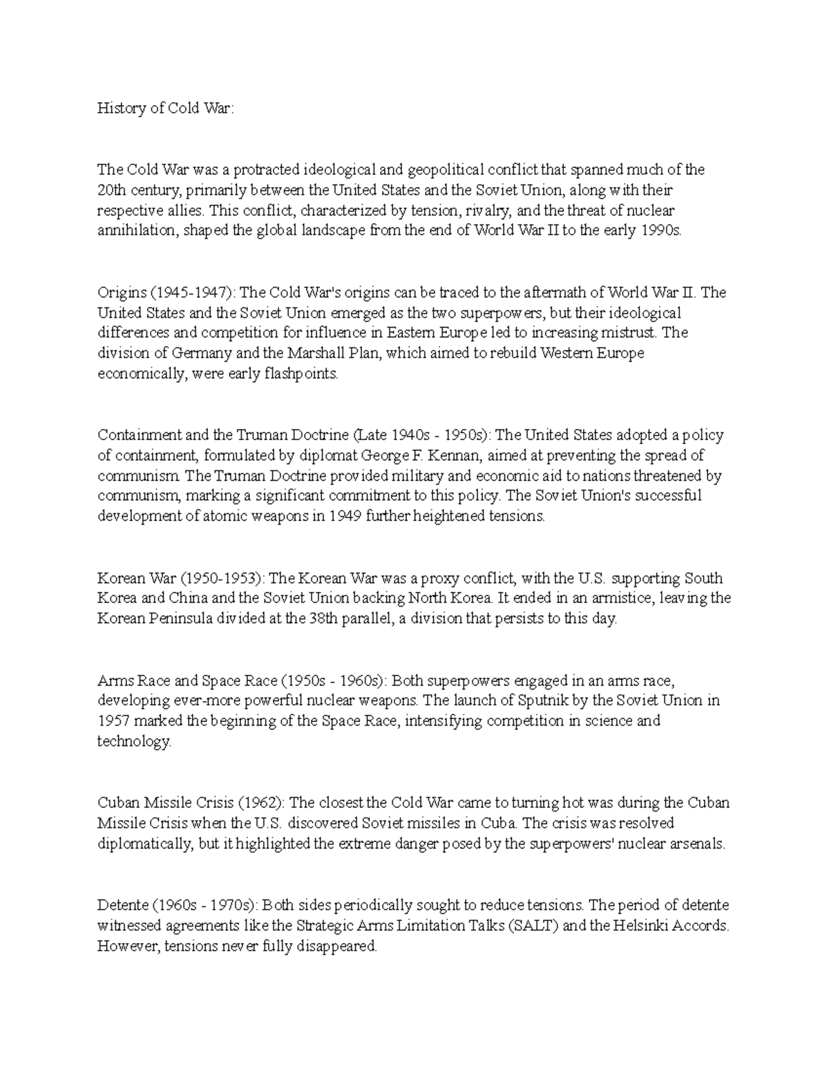 History of Cold War - Assignment - History of Cold War: The Cold War ...