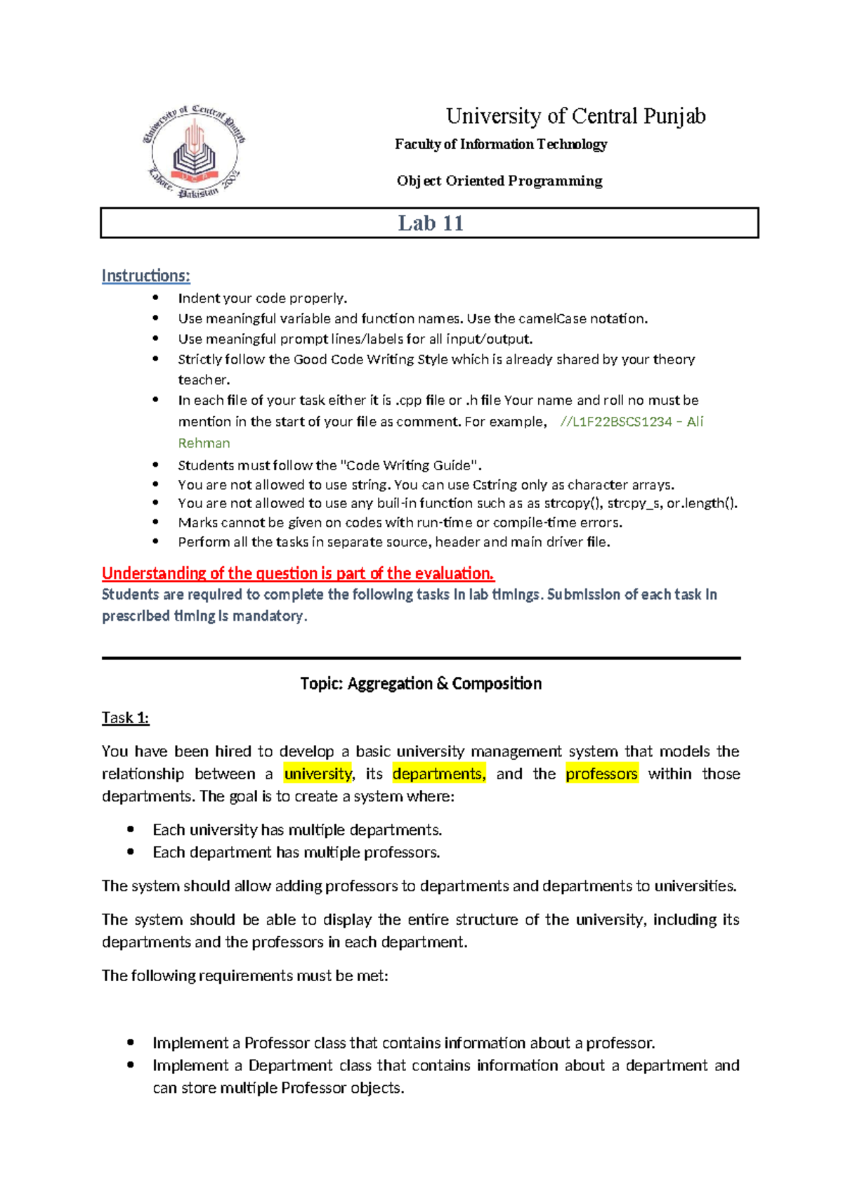 polymorphism in c++ - University of Central Punjab Faculty of Information Technology Object ...