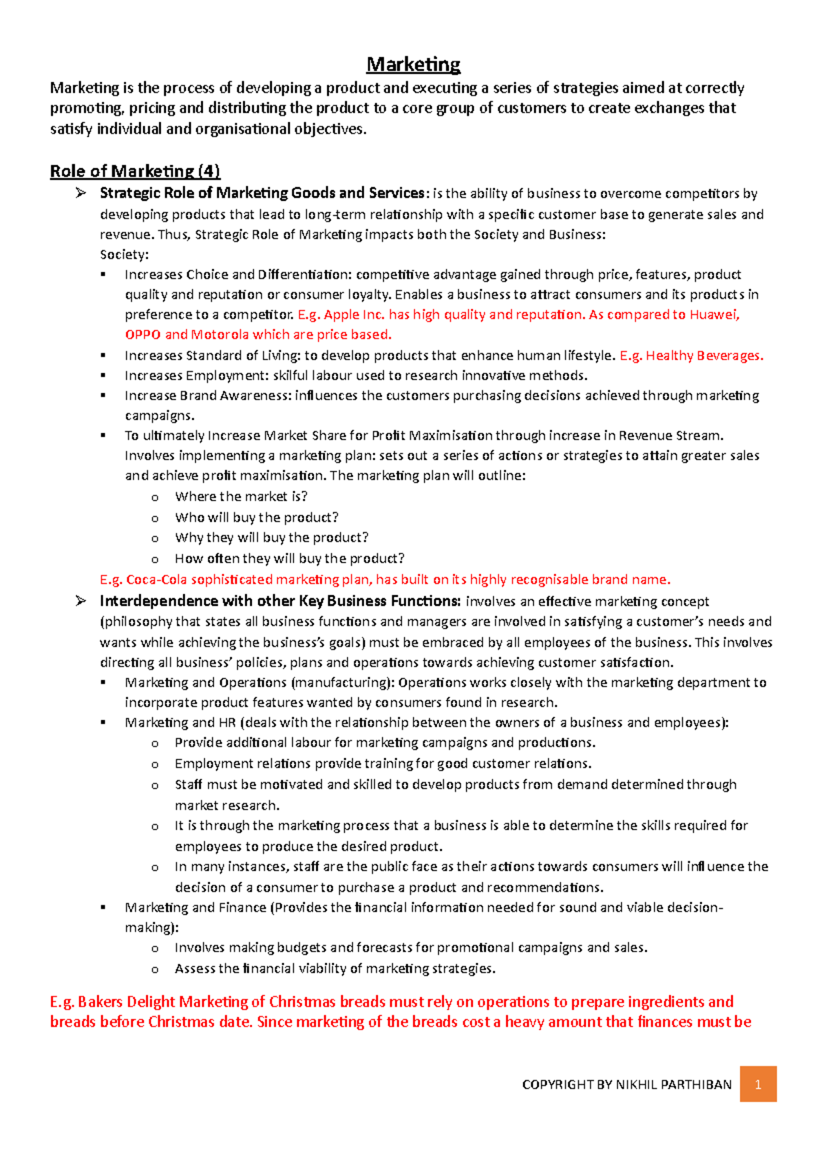 Marketing Notes - yes - Marketing Marketing is the process of ...