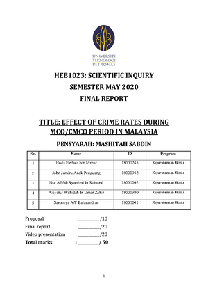 Group 15 Project Final Report - Group Project HEB1023 Sep. 2020 ...