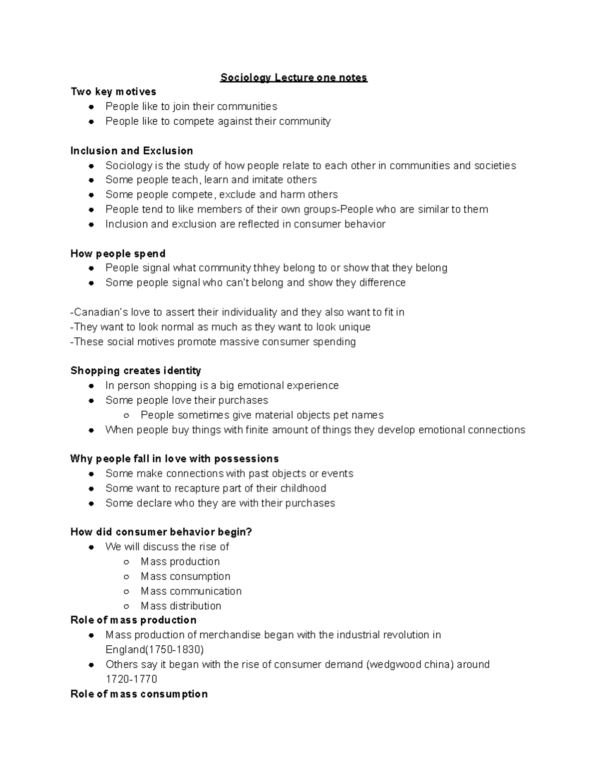 Sociology day one notes - Sociology Lecture one notes Two key motives ...
