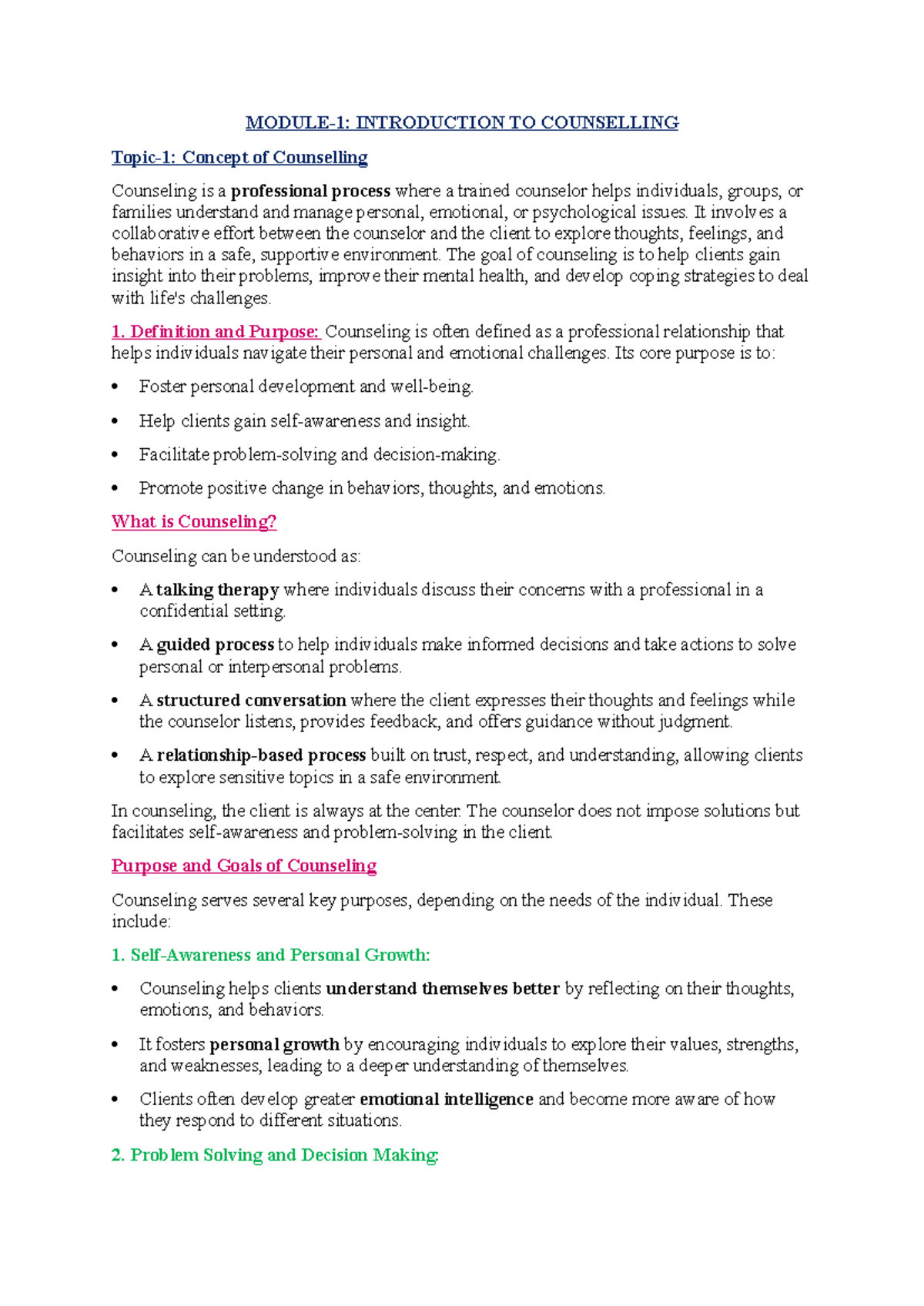 Counselling Skills : Theory and Techniques - MODULE-1: INTRODUCTION TO ...