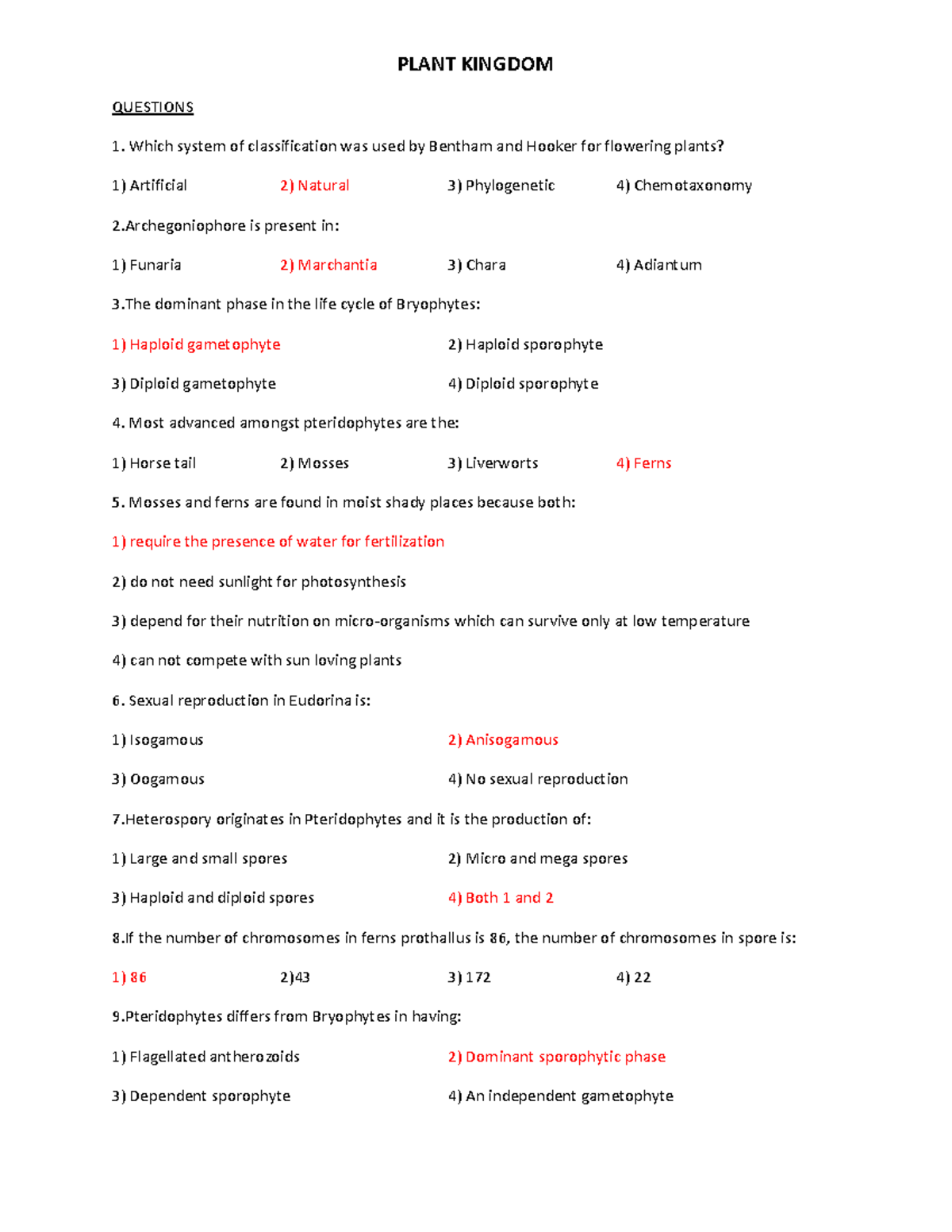 3 Biology NEET Questions AND Answers Chapter Plant Kingdom PLANT
