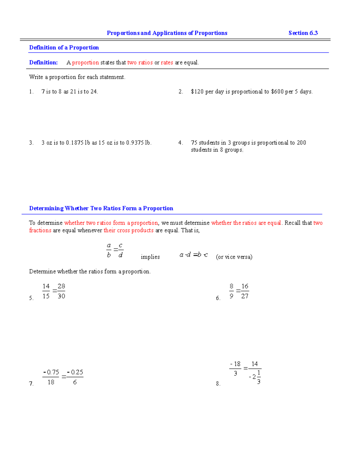 PIA Lecture Notes 6 - Proportions and Applications of Proportions ...
