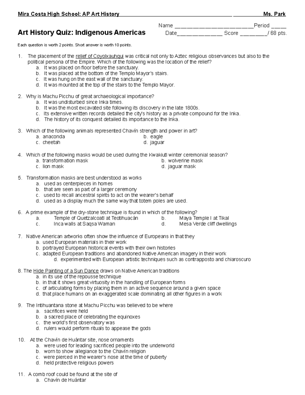 Indigenous America - Mira Costa High School: AP Art History Ms. Park ...