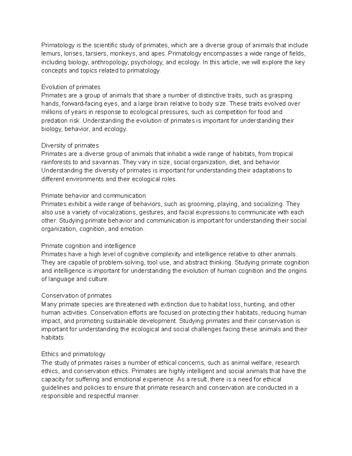 Primatology - Primatology encompasses a wide range of fields, including ...