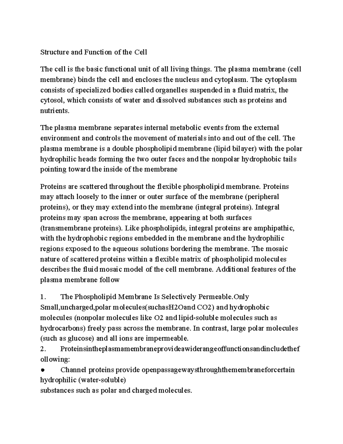 Bio textbook notes part 6 - Structure and Function of the Cell The cell ...