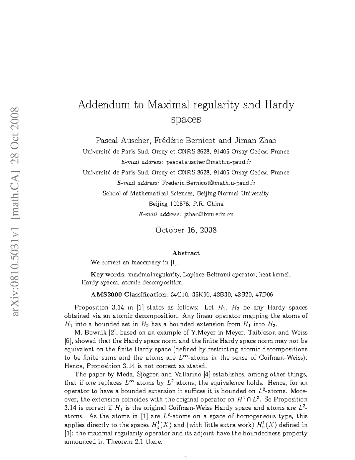 0810 - Cours - arXiv:0810 [math] 28 Oct 2008 Addendum to Maximal ...