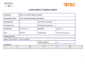 487.Assignment 1 frontsheet (2020 - 2021) - ASSIGNMENT 1 FRONT SHEET Qualification BTEC Level 4 ...