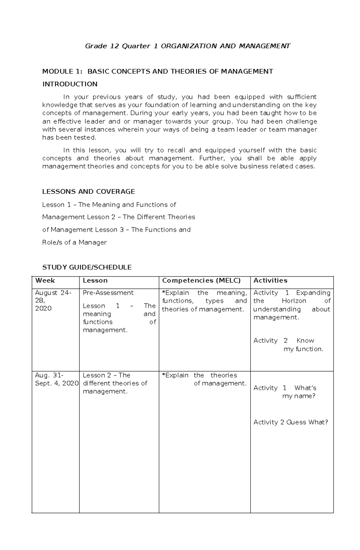 Ilide - cmap, module, and lecture - Grade 12 Quarter 1 ORGANIZATION AND ...