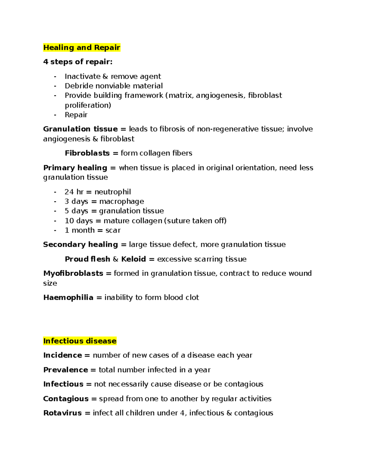 2- Terminology - Summary Principles of Disease W - Healing and Repair 4 ...