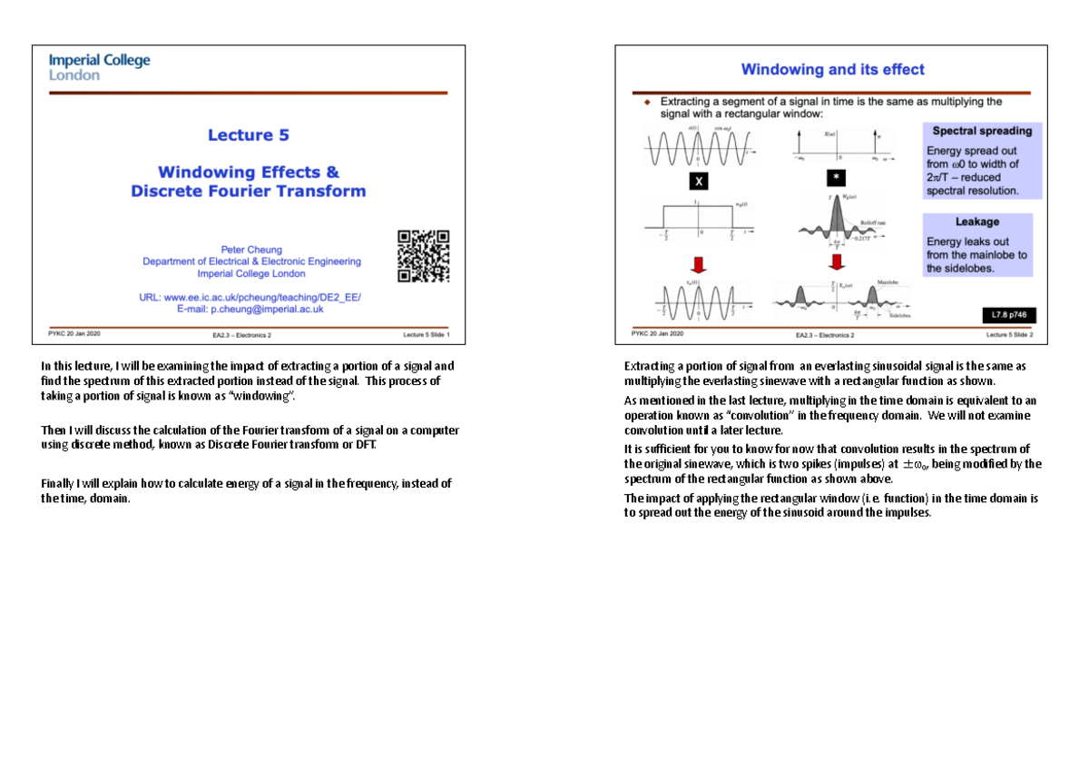 Lecture 5 - DFT & Windowing (x2) - - Studocu