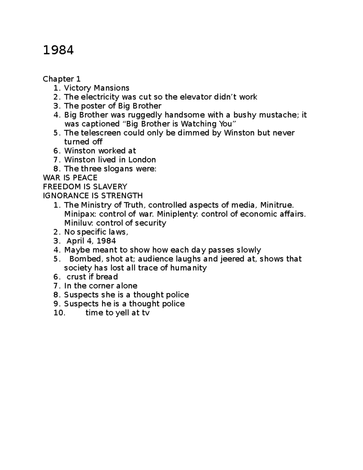 1984 copy - English - 1984 Chapter 1 1. Victory Mansions 2. The ...