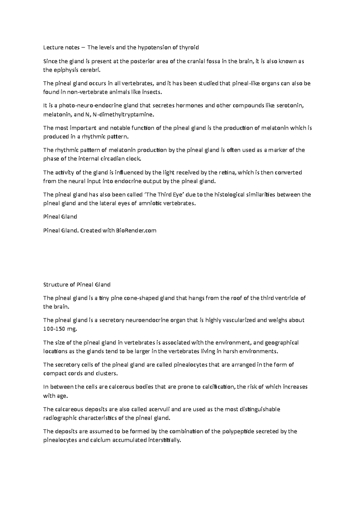 Lecture notes – The levels and the hypotension of thyroid - The pineal ...