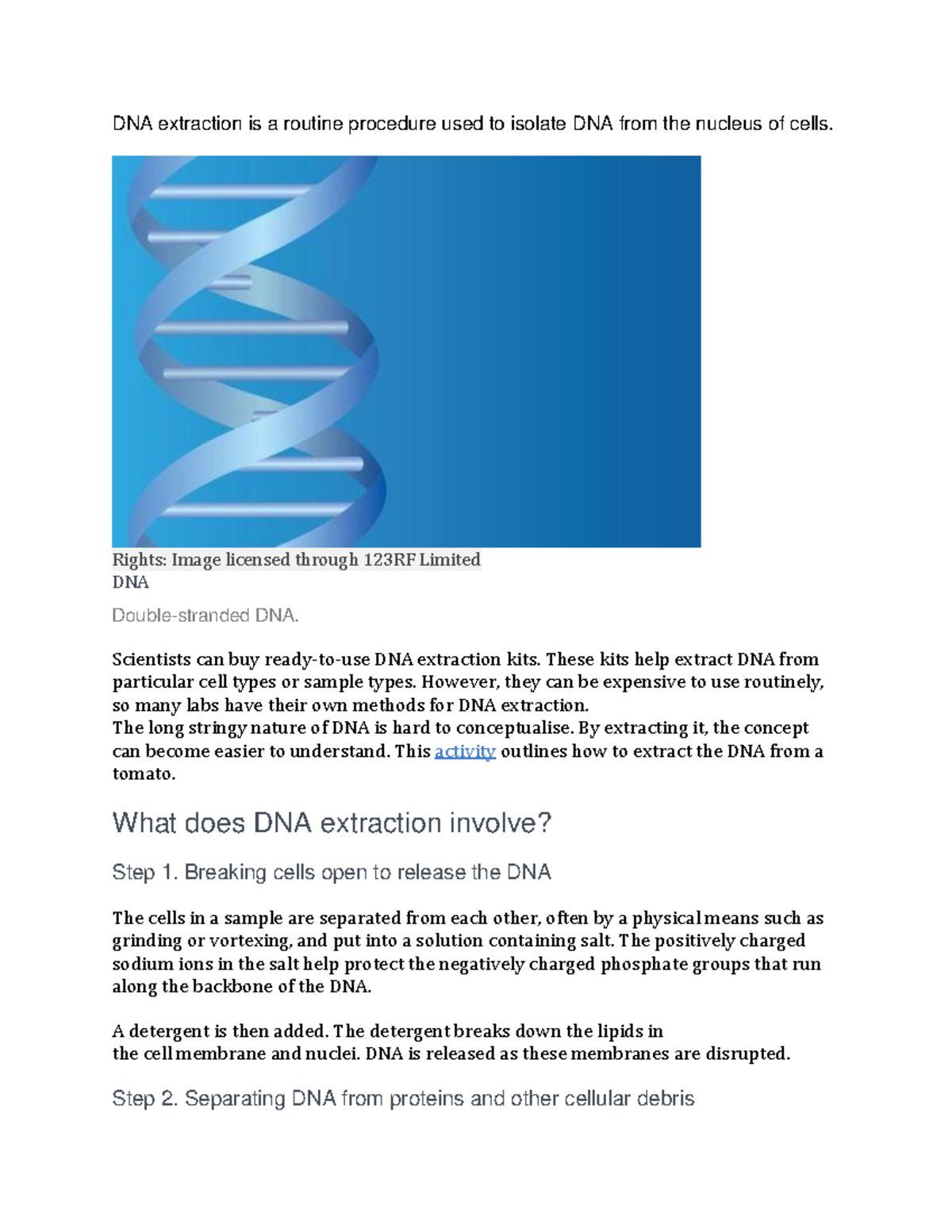 DNA Extraction - Rights: Image licensed through 123RF Limited DNA ...