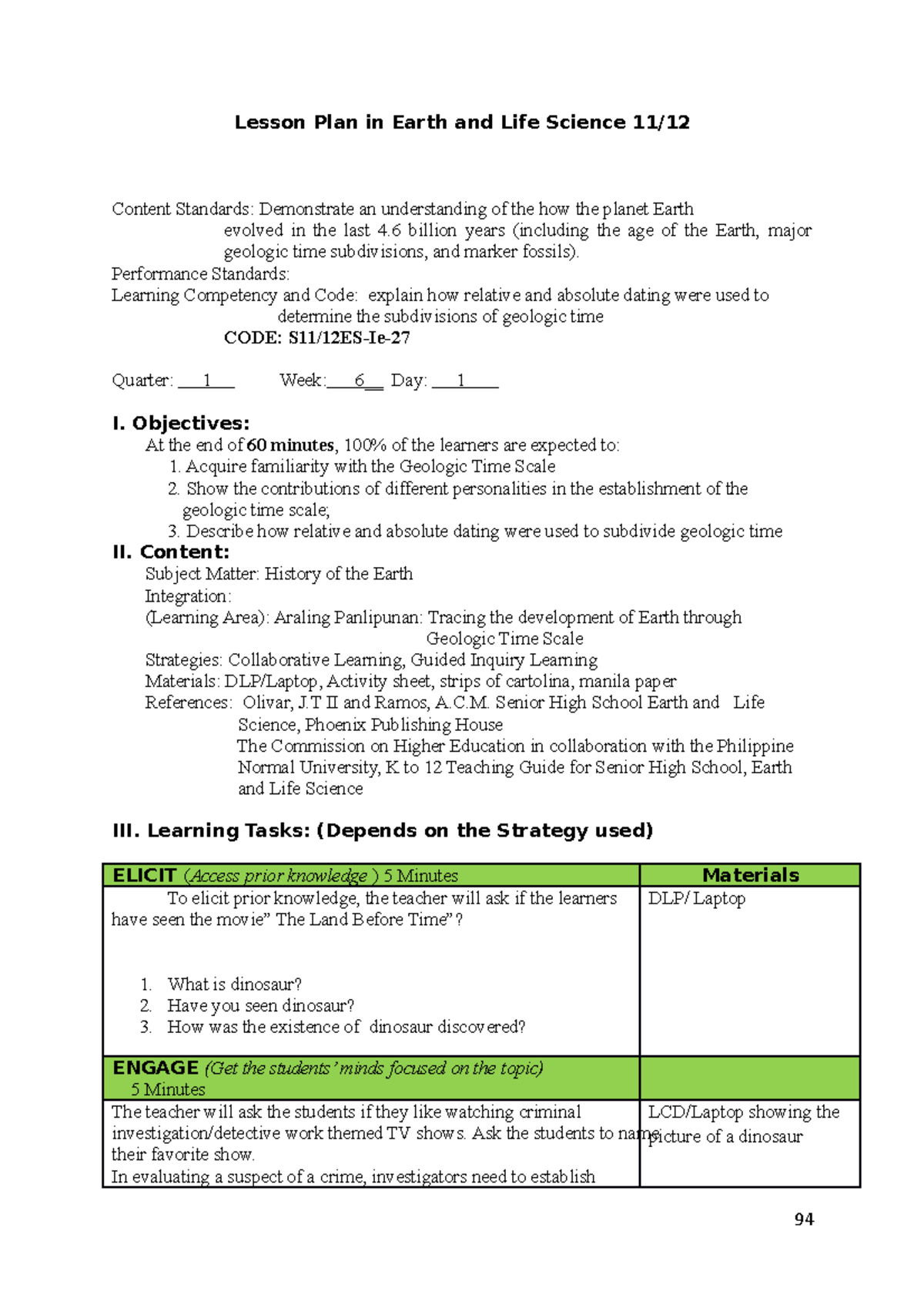 LC 27 - ... - Lesson Plan in Earth and Life Science 11/ Writer: Glenda ...