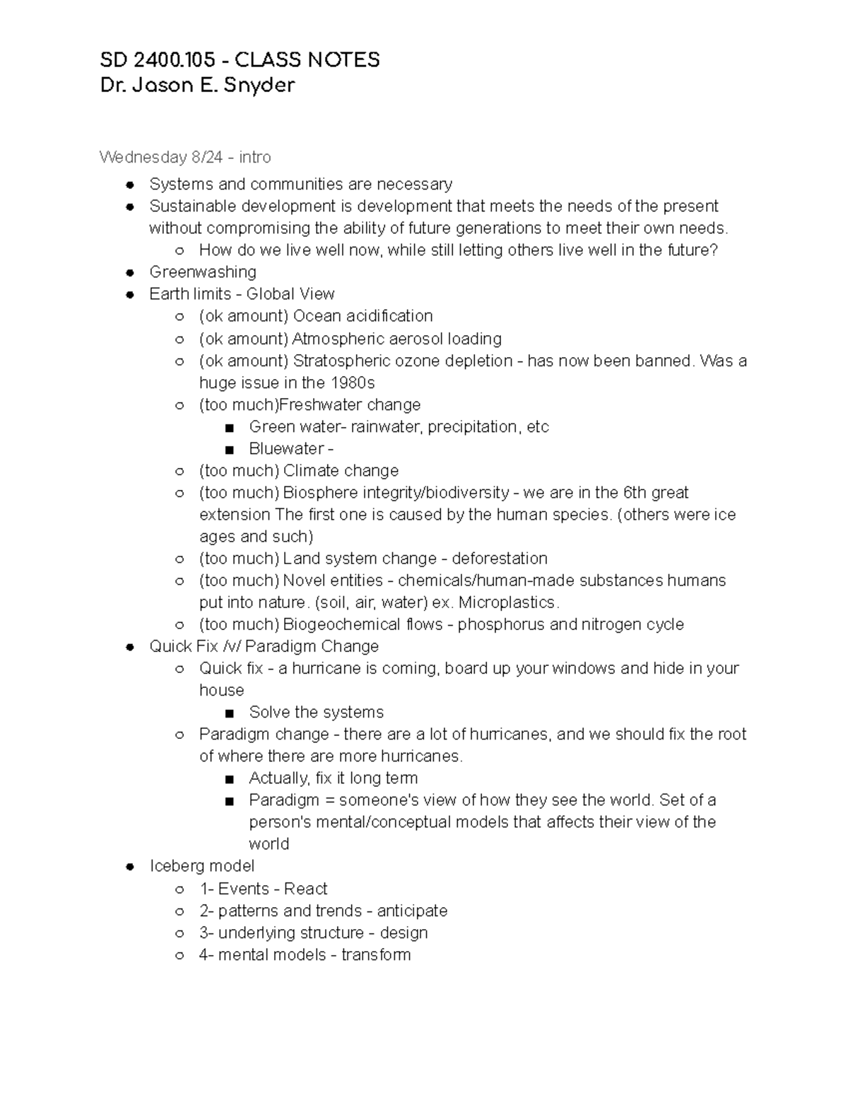 SD 2400 Class Notes - Dr. Jason E. Snyder Wednesday 8/24 - intro ...