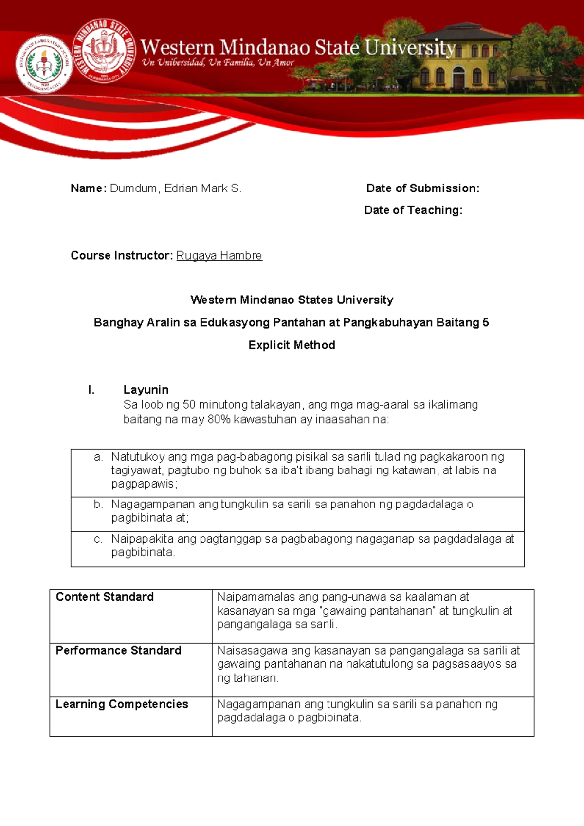 EPP2 LP - Name: Dumdum, Edrian Mark S. Date of Submission: Date of ...