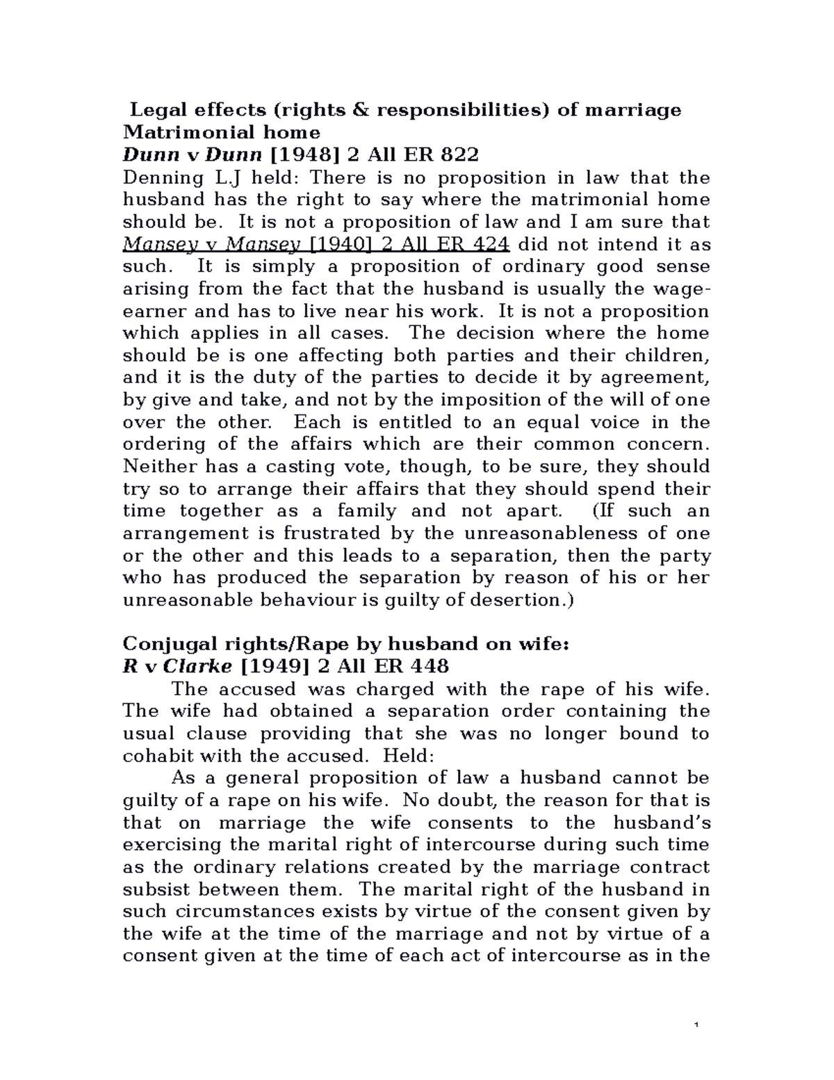 Family LAW I Notes 2 - Legal effects (rights & responsibilities) of ...