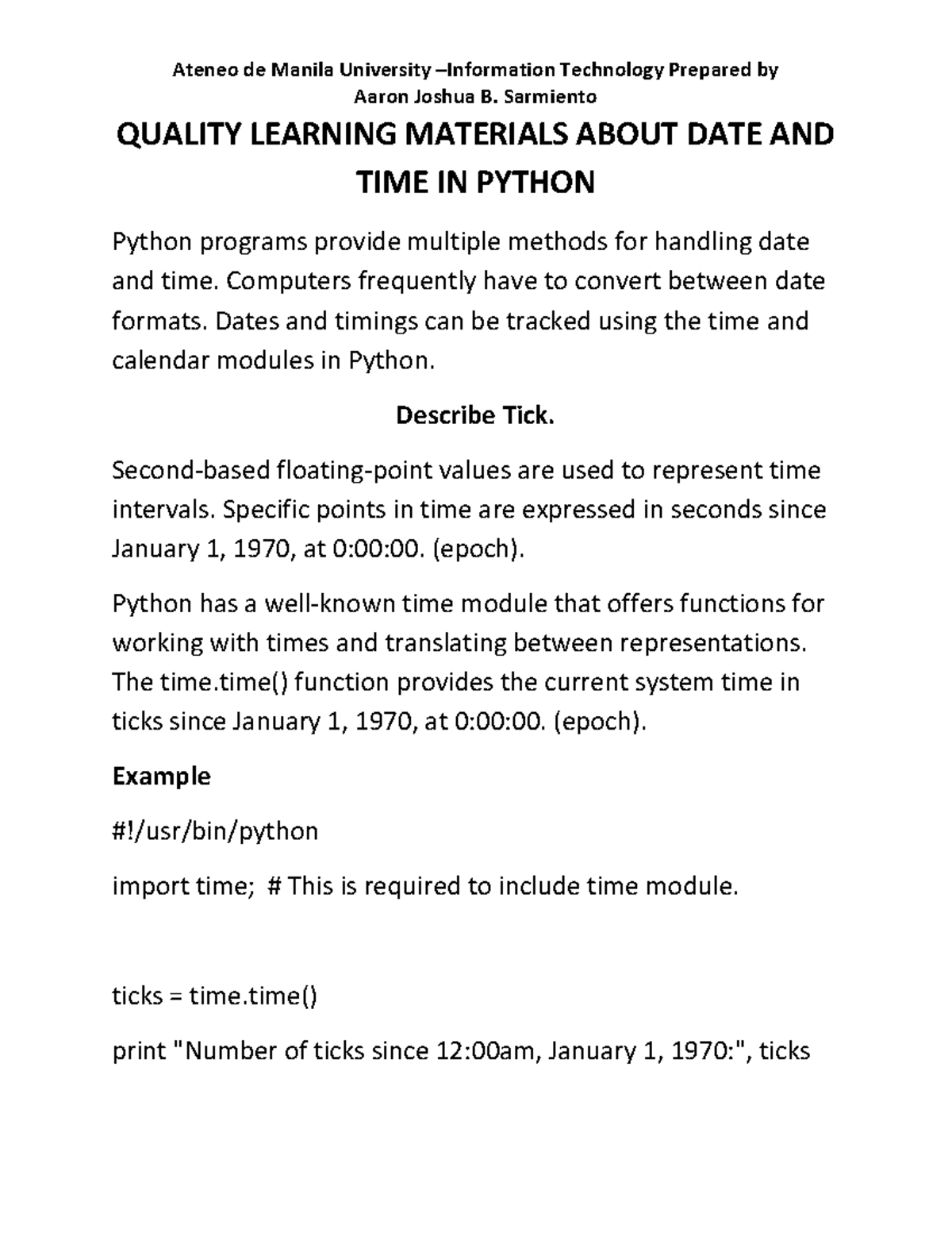 Quality Learning Materials About Date and Time in Python - Aaron Joshua ...