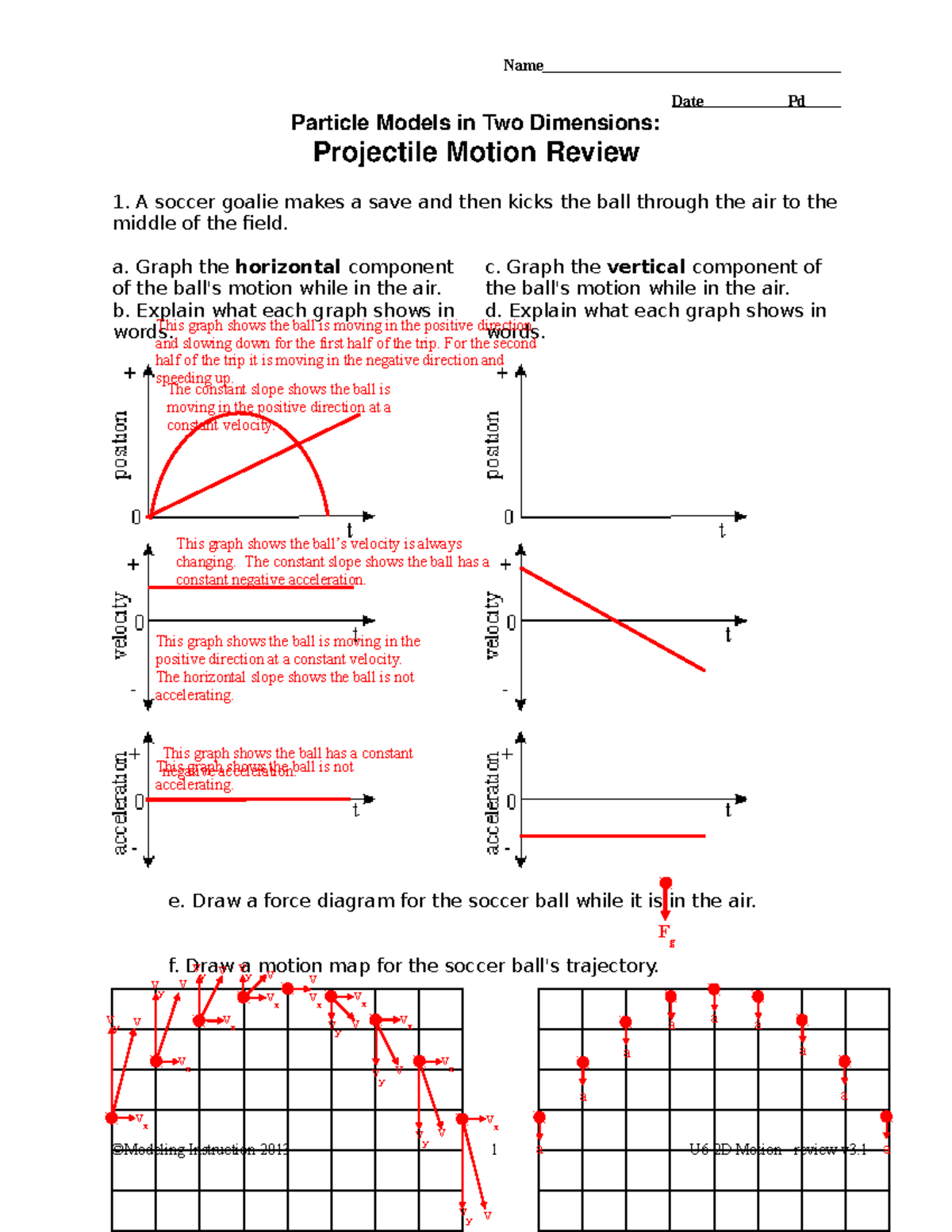 Projective Motion Worksheet Answers Name Date Pd Particle Models In