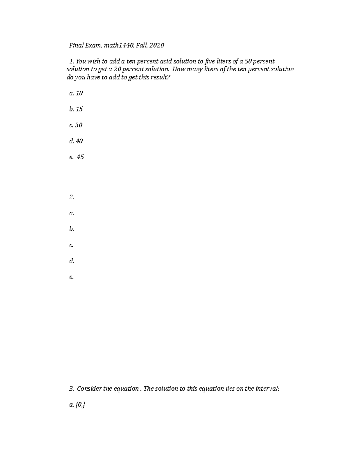 Final exam, math 1440, fall, 2020 - Final Exam, math1440, Fall, 2020 ...