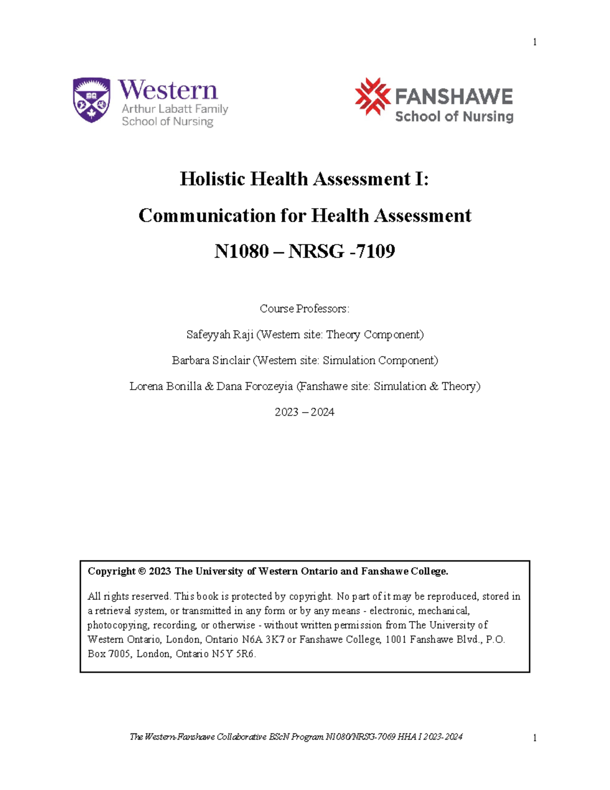 NURS 1080 syllabus - Holistic Health Assessment I: Communication for ...