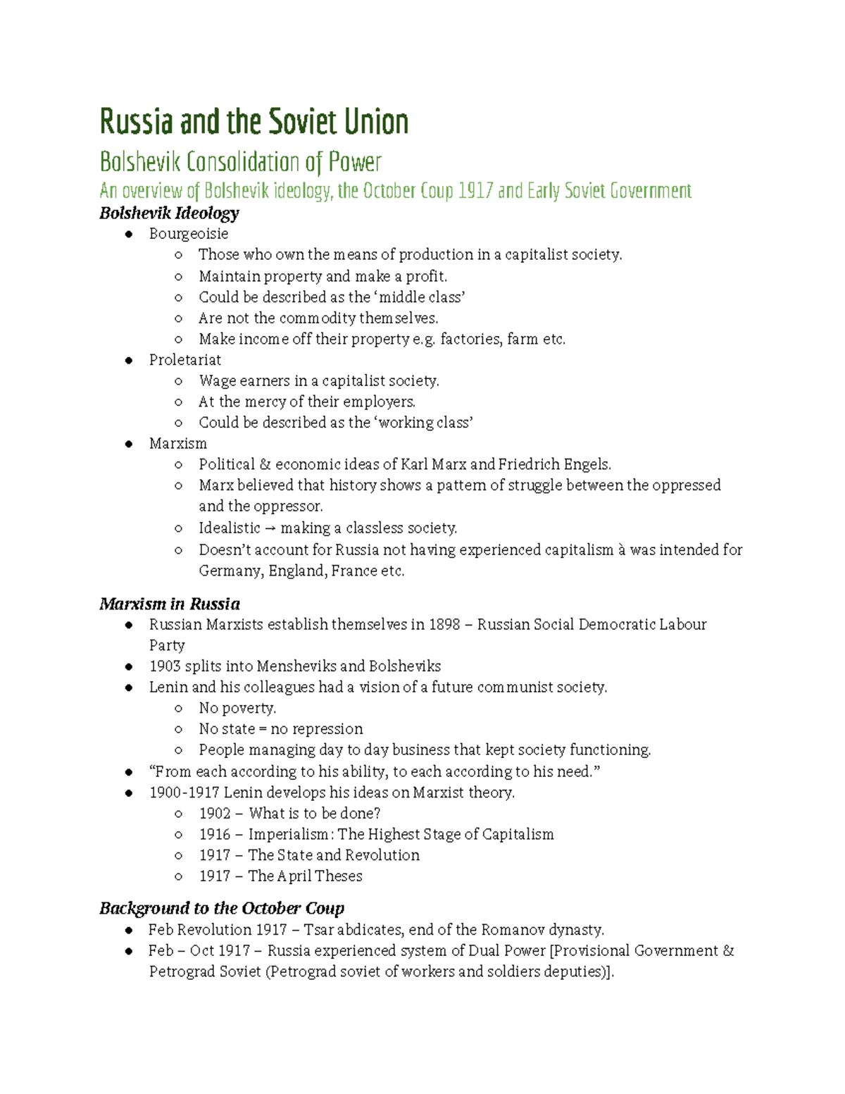 2020 MH - Russia and the Soviet Union Notes (Natasha Razmovski ...