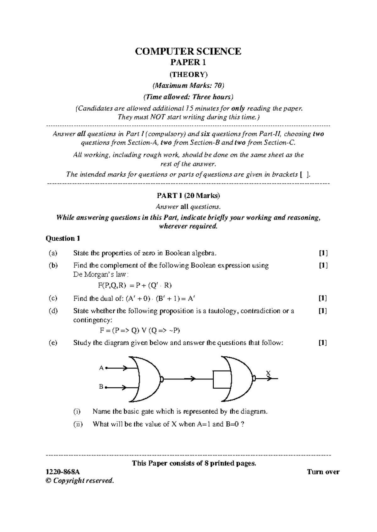 Isc class 12 computer science previous year question paper 2020 - This Paper consists of 8 ...