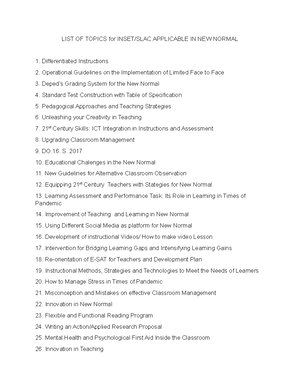 Narrative- Report Insetslac - NARRATIVE REPORT ON SLAC/INSET TRAINING I ...