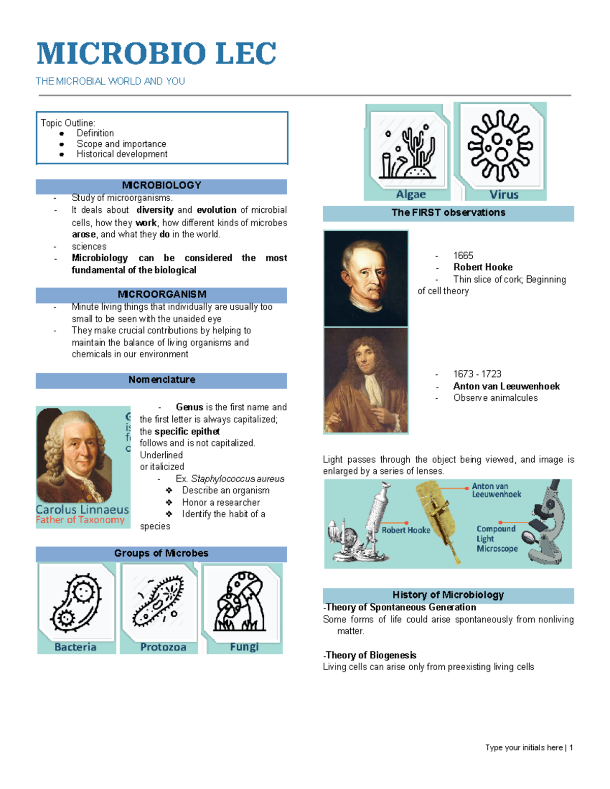 LEC 1(BLUE) - micro lec notes - MICROBIO LEC THE MICROBIAL WORLD AND ...
