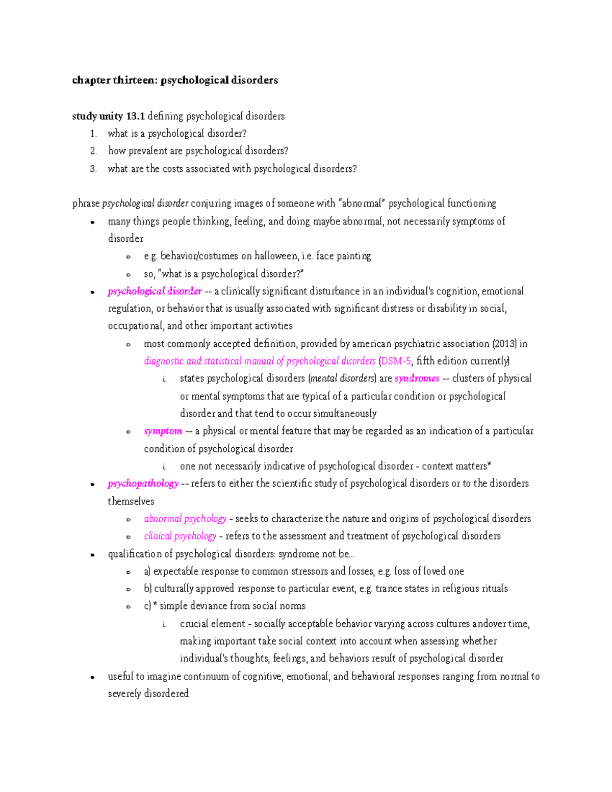 Chapter thirteen psychological disorders - chapter thirteen ...