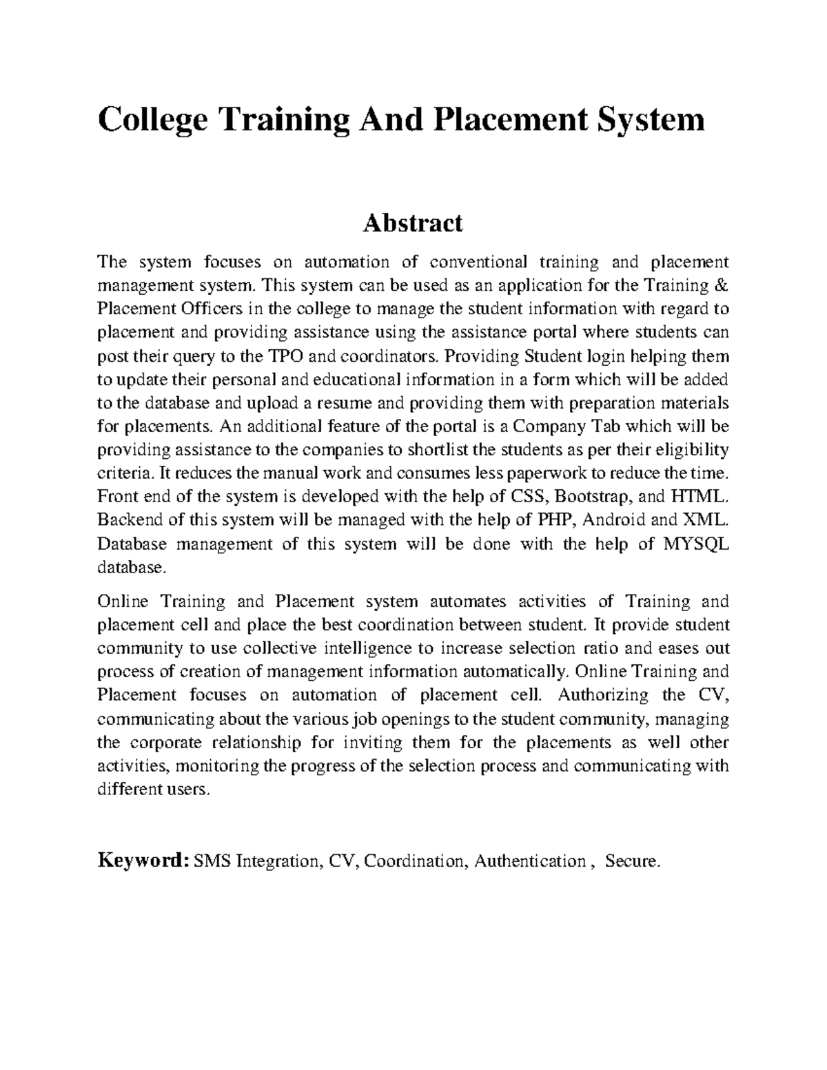 440794070 College Training And Placement System Project Report docx ...