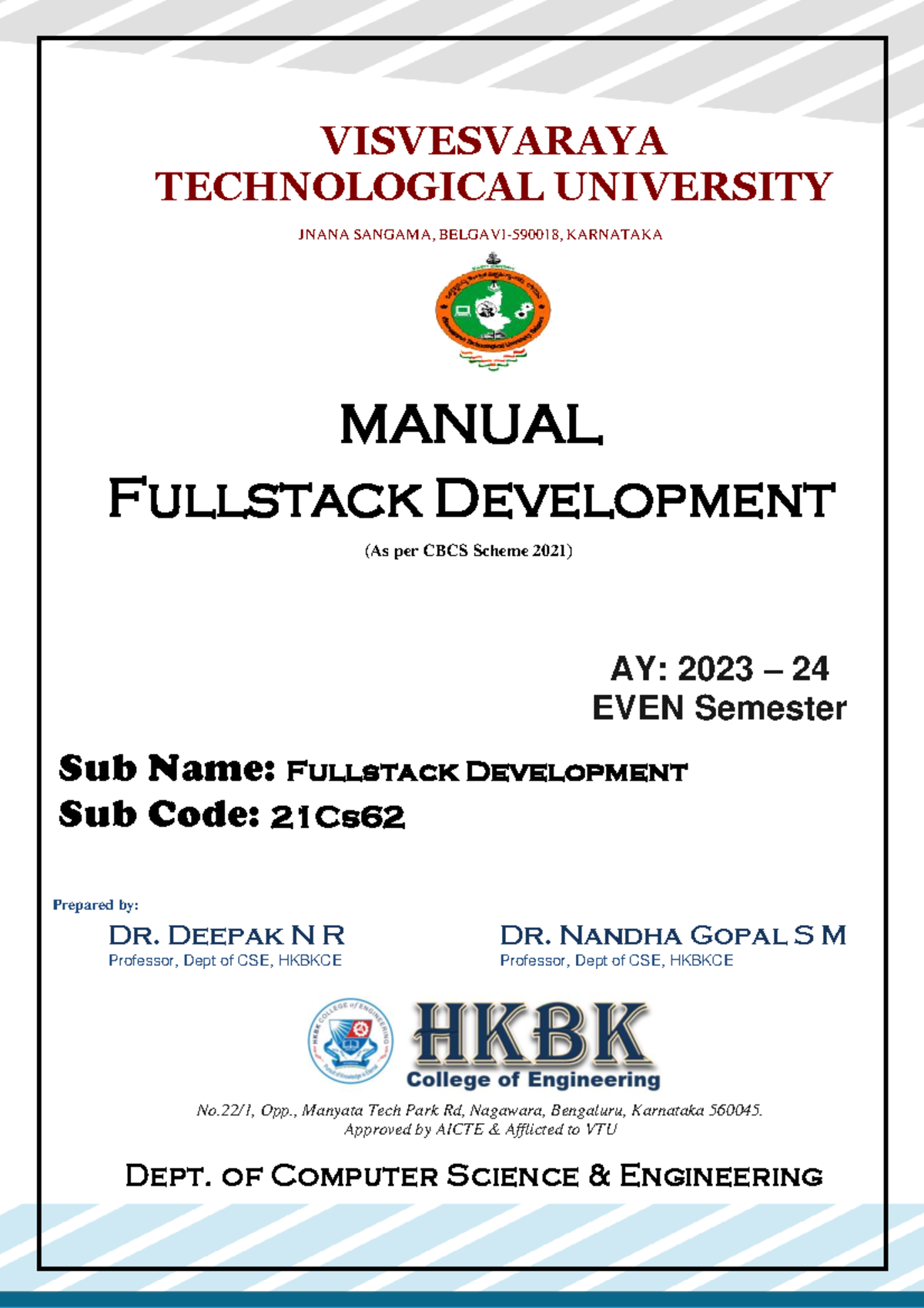 Manual Fullstack Development Hkbkce CSE - VISVESVARAYA TECHNOLOGICAL ...