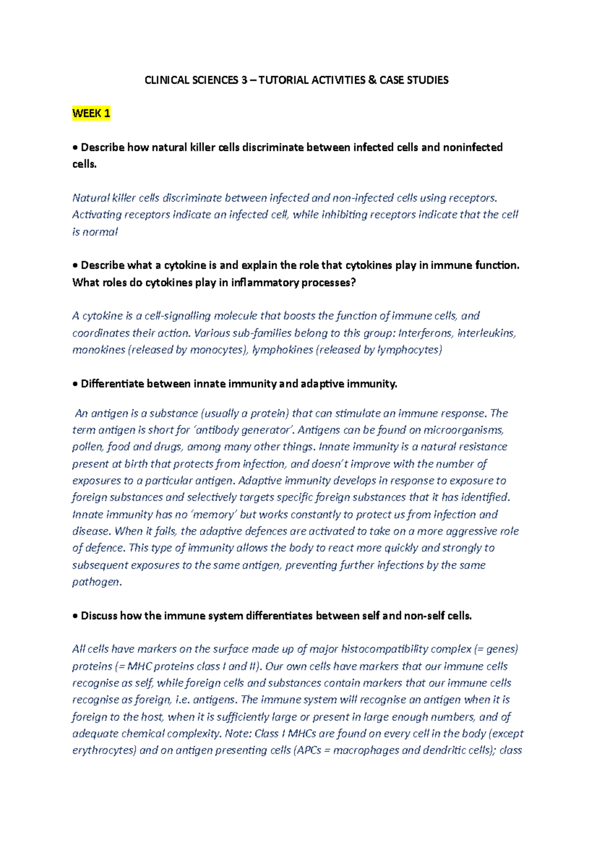 Clinical Sciences 3 EXAM – Tutorial Activities - CLINICAL SCIENCES 3 ...