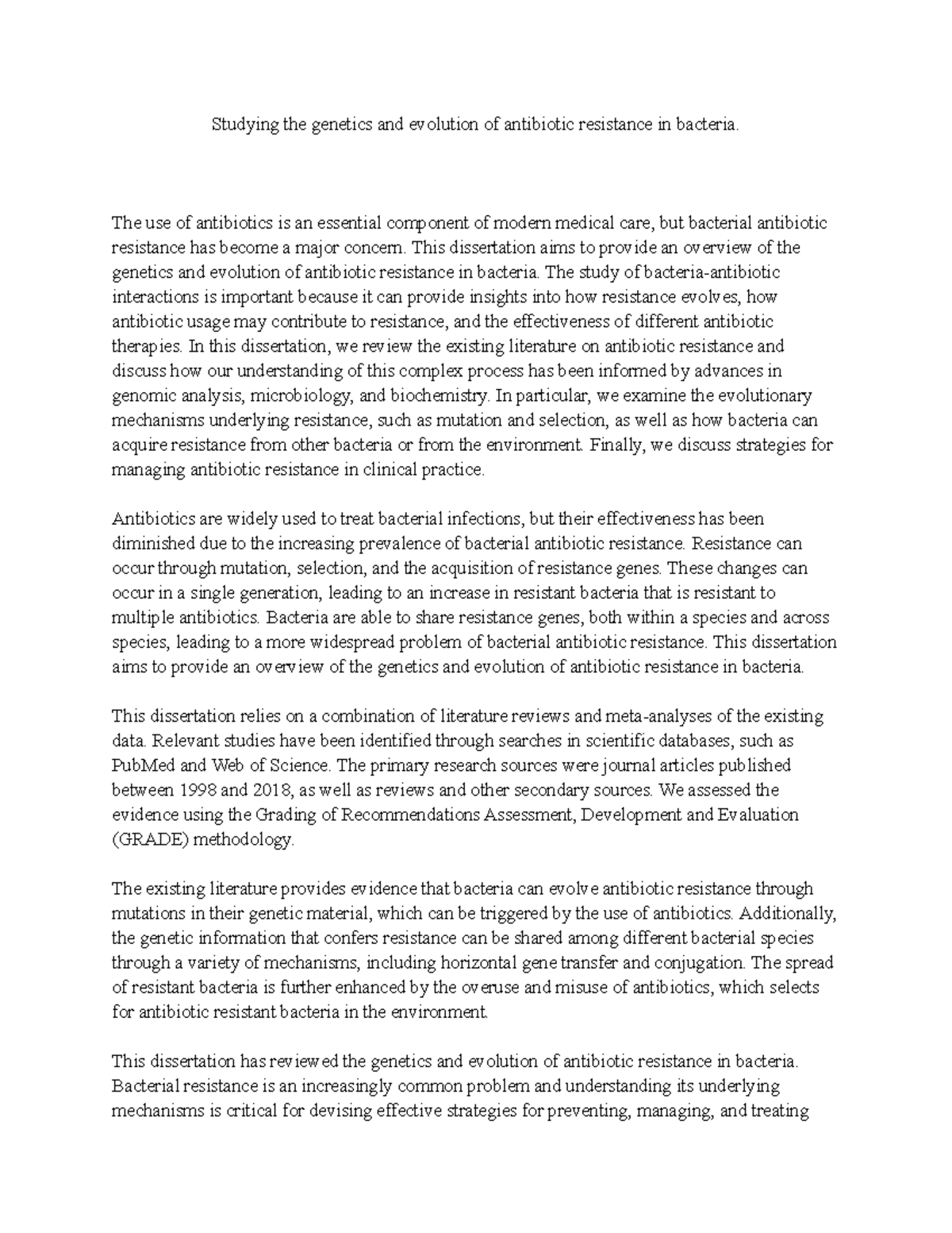 Studying the genetics and evolution of antibiotic resistance - The use ...