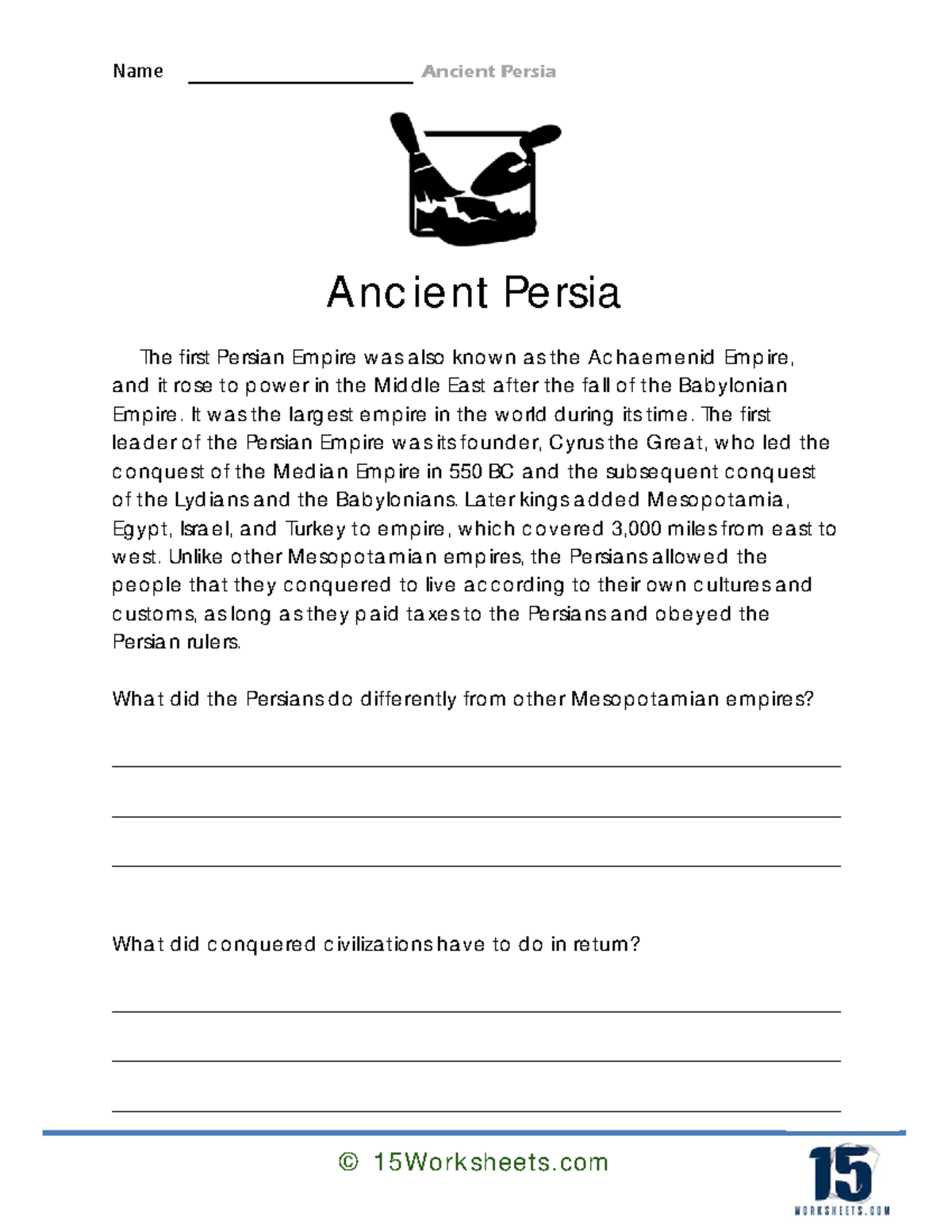 Ancient persia - Name Ancient Persia © 15Worksheets Ancient Persia The ...