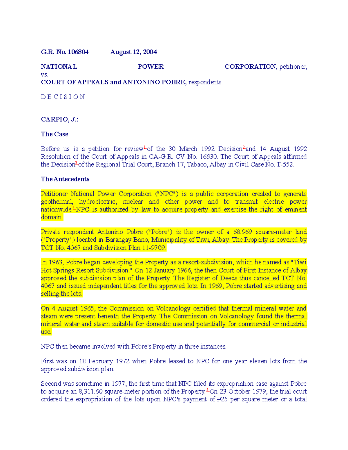 Expropriation-R-67 - Expropriation-R-67 - G. No. 106804 August 12, 2004 ...