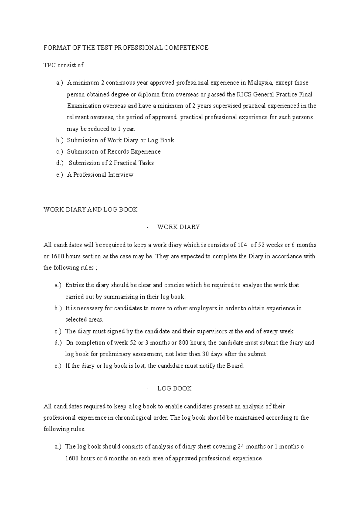 TPC - FORMAT OF THE TEST PROFESSIONAL COMPETENCE TPC consist of a.) A ...