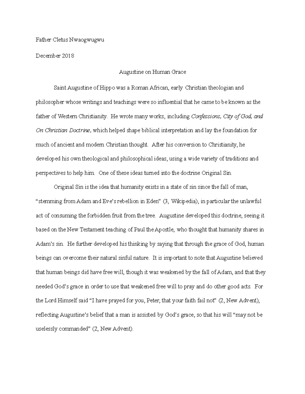 Augustine Essay for Father Cletus Nwaogwugwu - Father Cletus Nwaogwugwu December 2018 Augustine ...