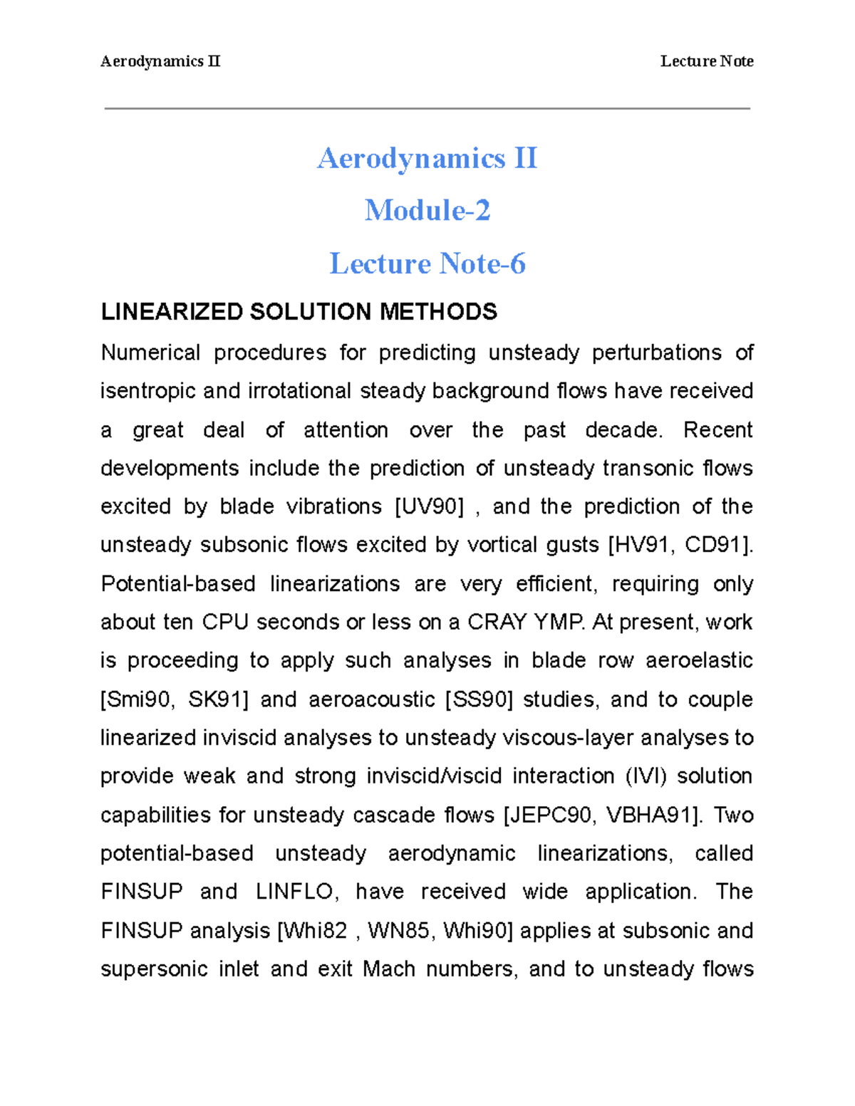 Aerodynamics Ii Module 2 Lecture Note 6 Aerodynamics Ii Module Lecture Note Linearized