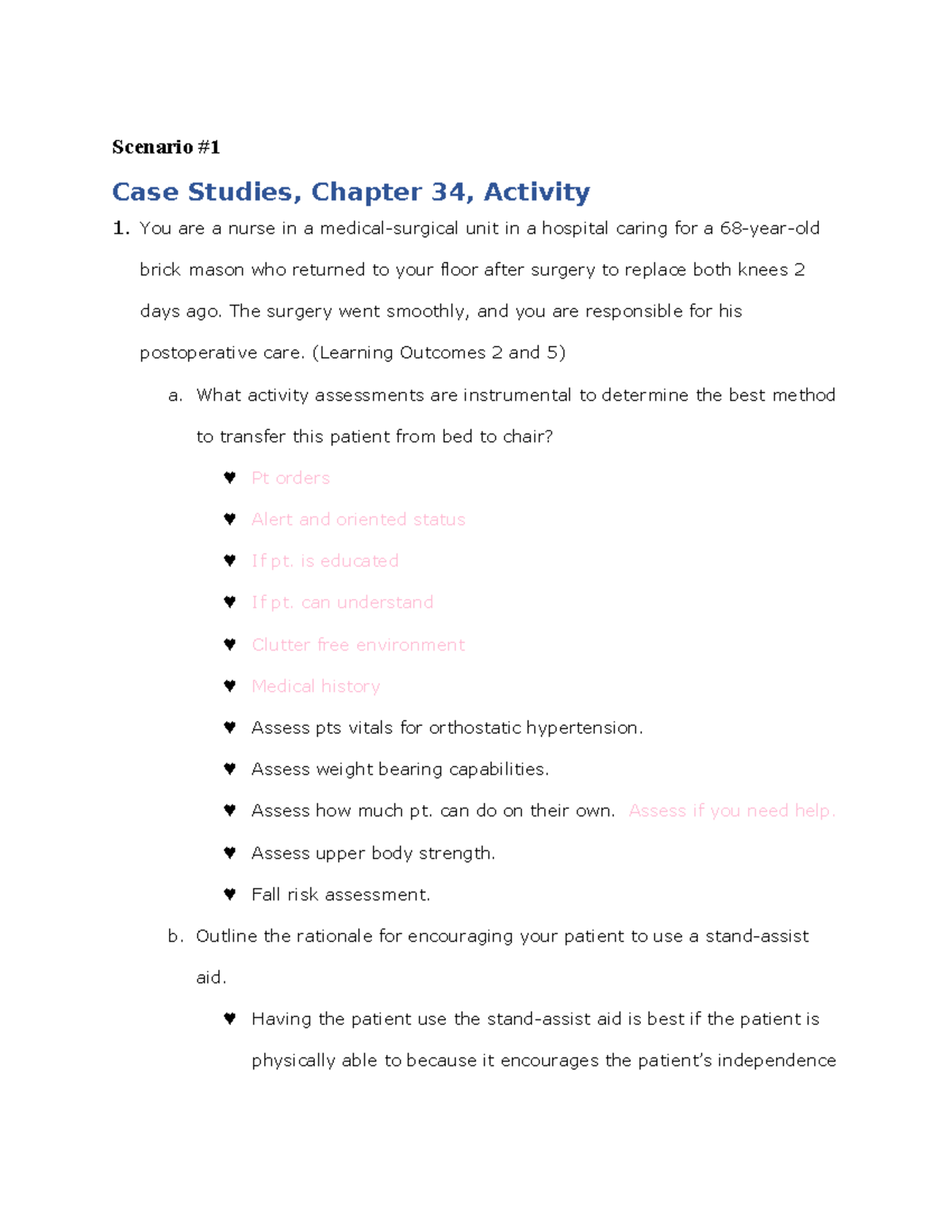 NUR 3130 Case Studies Activity and Medication Student answers ...