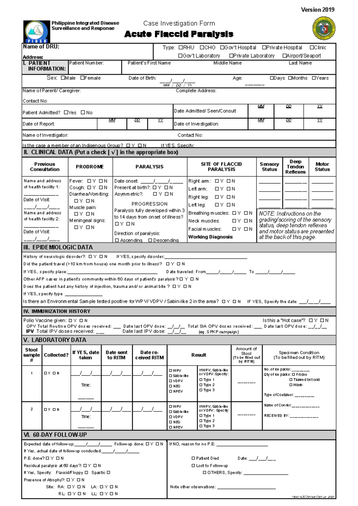 AFP Case Investigation Form - Philippine Integrated Disease ...