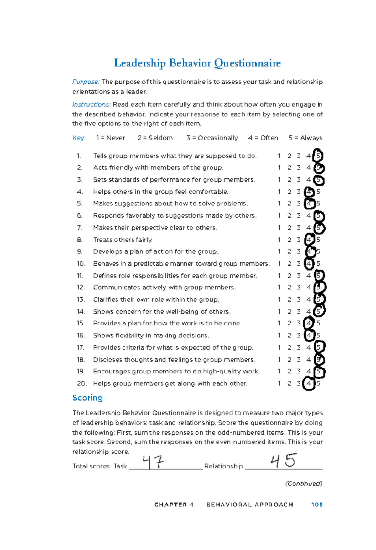 Ch+4+Leadership+Behavior+Questionaire - C H A P T E R 4 B E h av I O R a l a P P R OaC h 1 05 ...