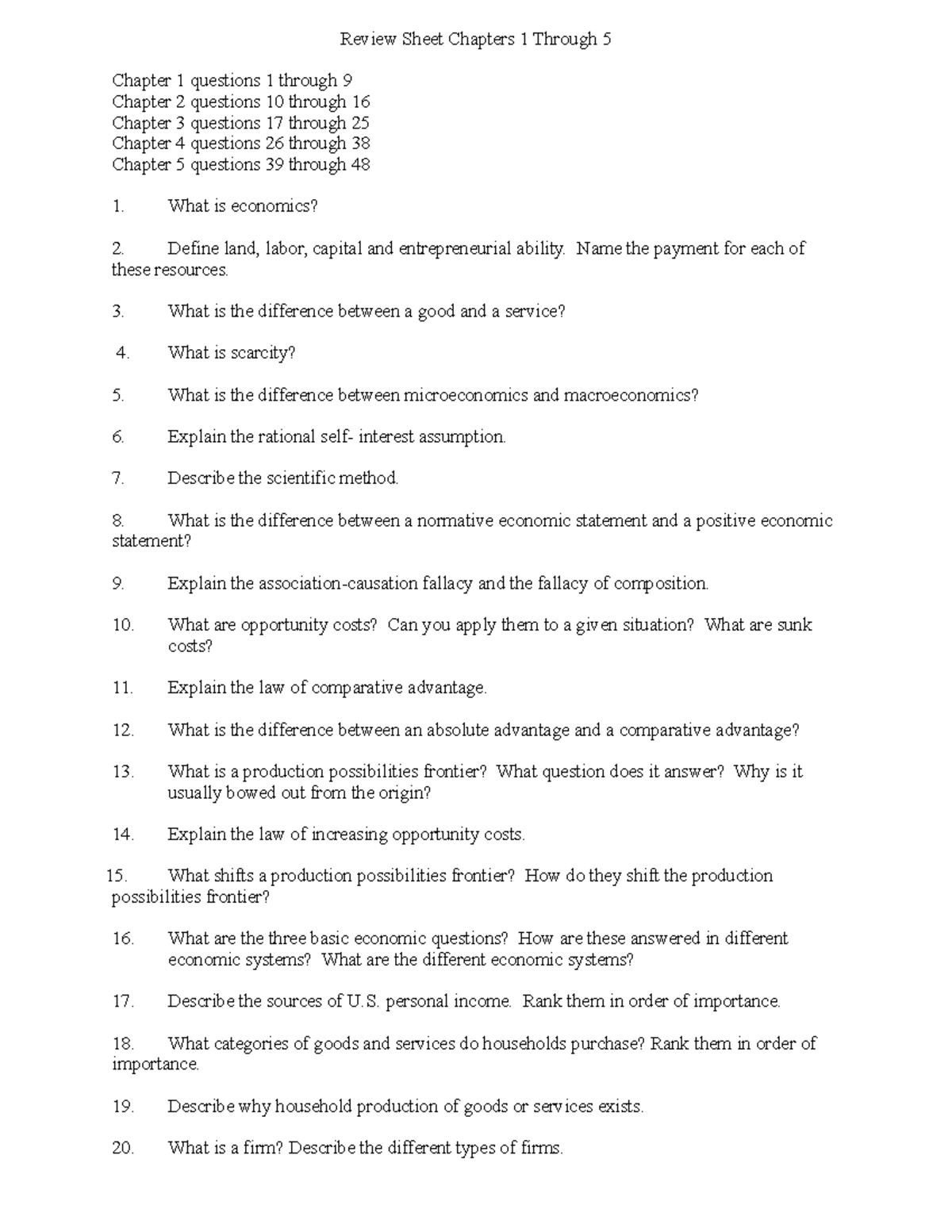 202 Review Sheet Chapters 1-5 - Review Sheet Chapters 1 Through 5 ...
