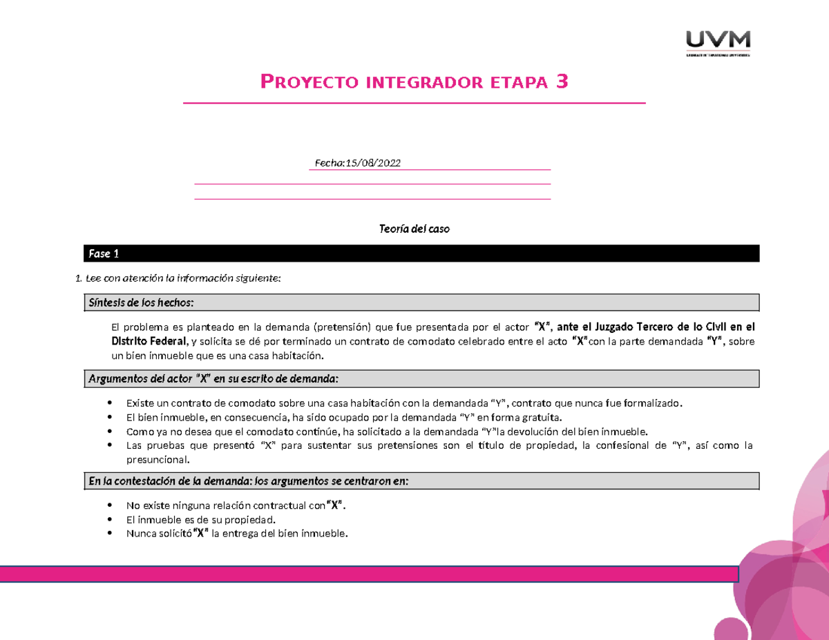 Actividad 6 argumentación Jurídica - PROYECTO INTEGRADOR ETAPA 3 Fecha:15/08/ Teoría del caso ...