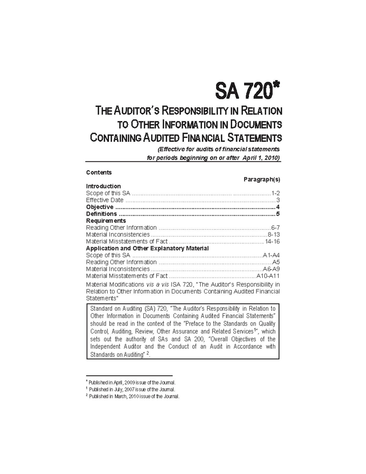 Sa 720 - revision notes accounting - SA720* THEAUDITOR’SRESPONSIBILITY ...