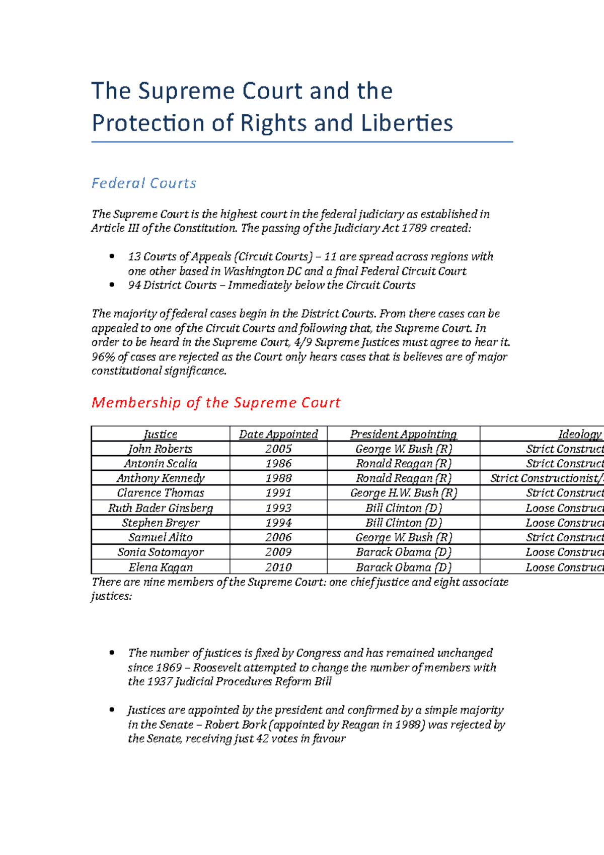 The Supreme Court and the Protection of Rights and Liberties - The ...