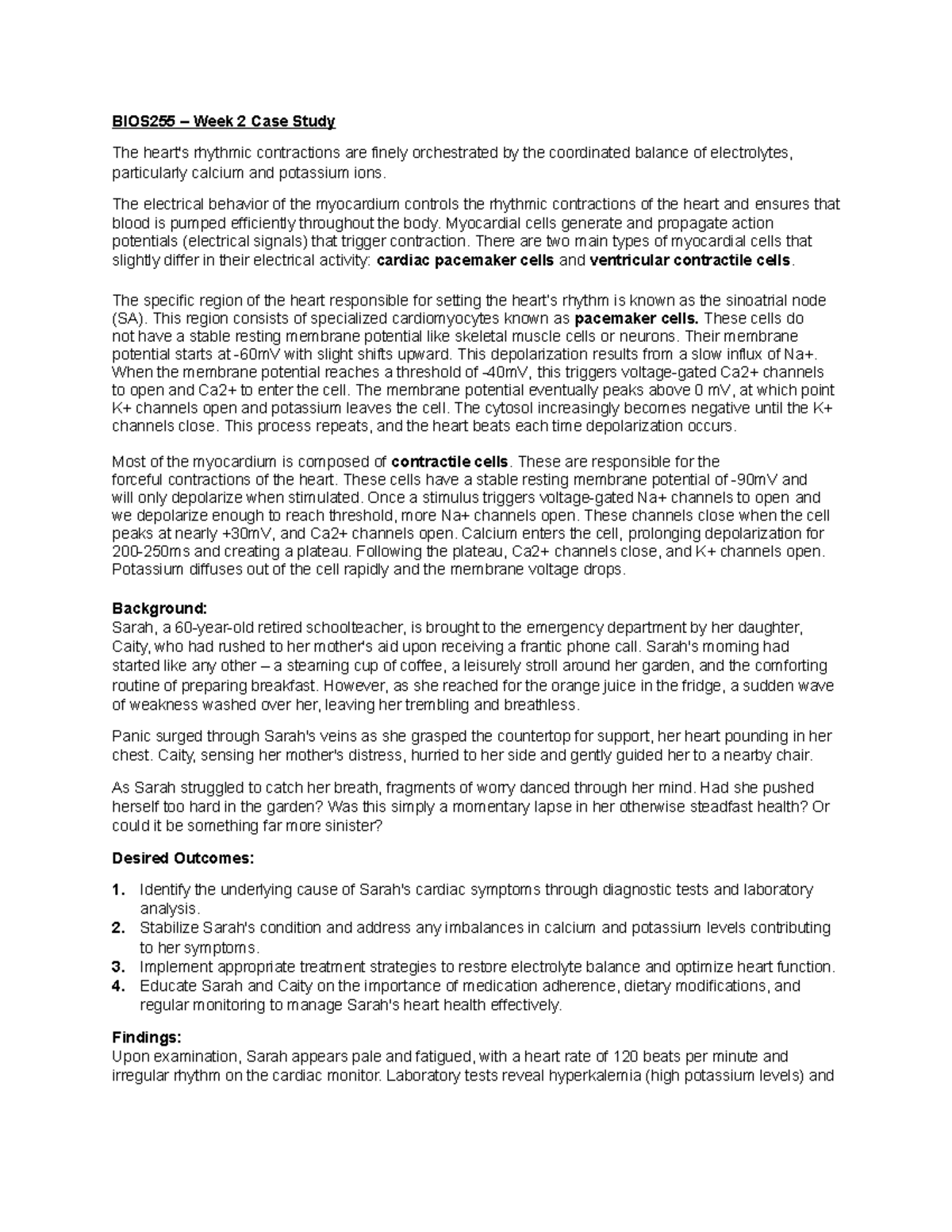 Chamberlain BIOS255 Heart Case Study - BIOS255 – Week 2 Case Study The ...